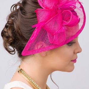 Fuchsia Fascinator - "penny" Mesh Hat Fascinator With Mesh Ribbons and ...