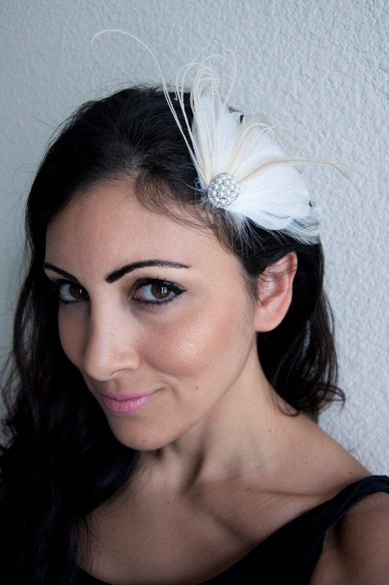 White and Champagne Feather Clip Bridal Feather Clip | Etsy