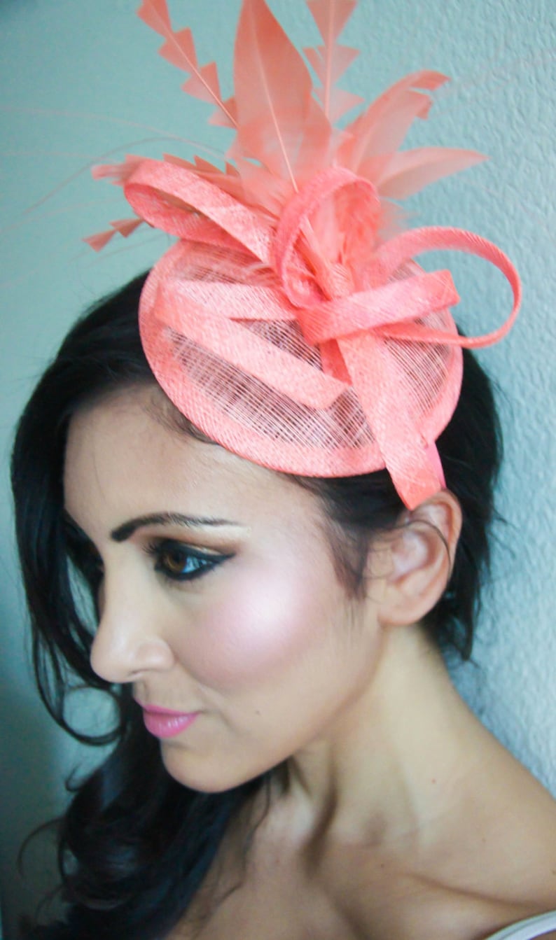 Coral Mini Fascinator - Arianna Mini Coral Mesh Fascinator - Etsy