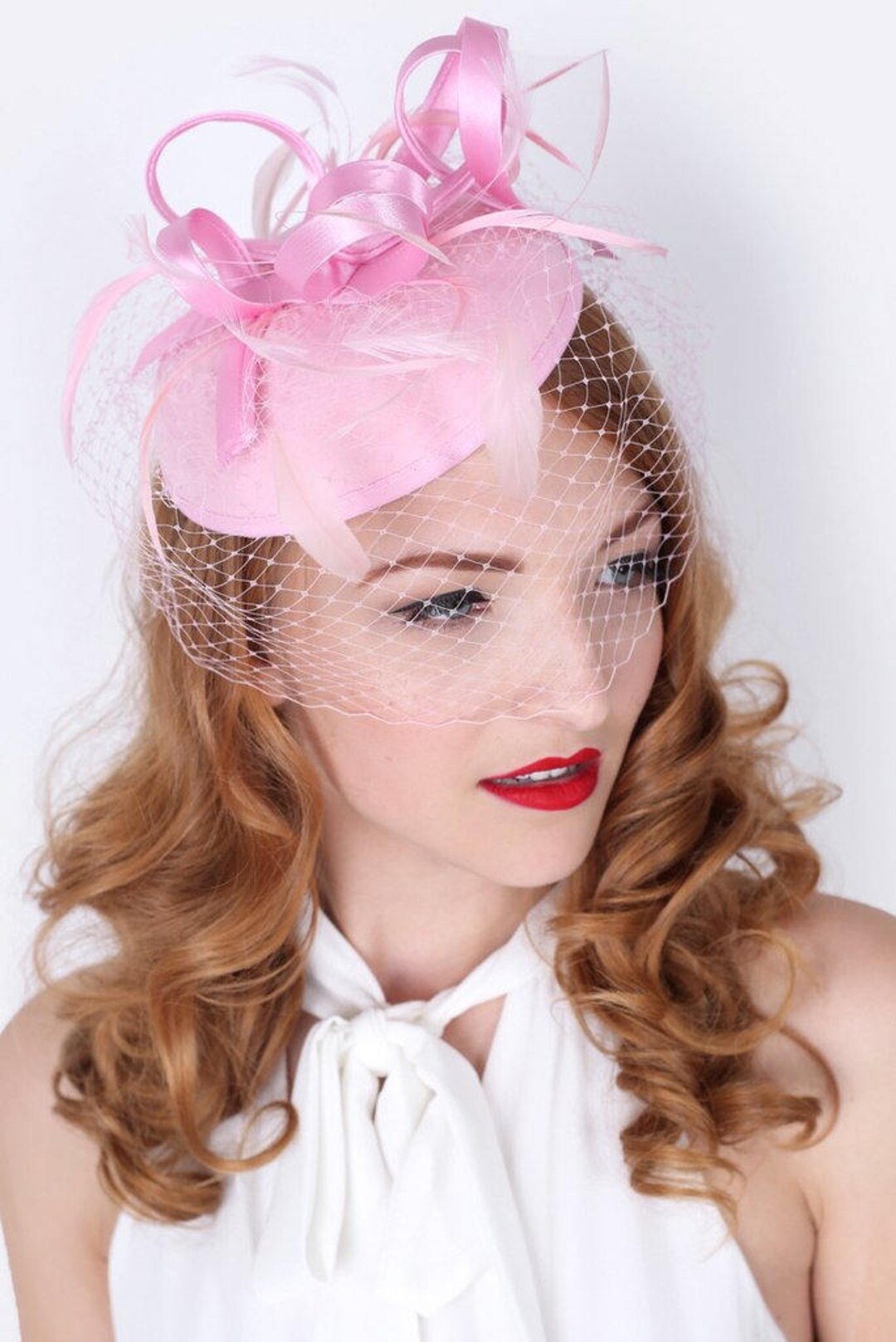 Light Pink Fascinator - "juliet" Light Pink Round Felt Sinamay Hat W ...
