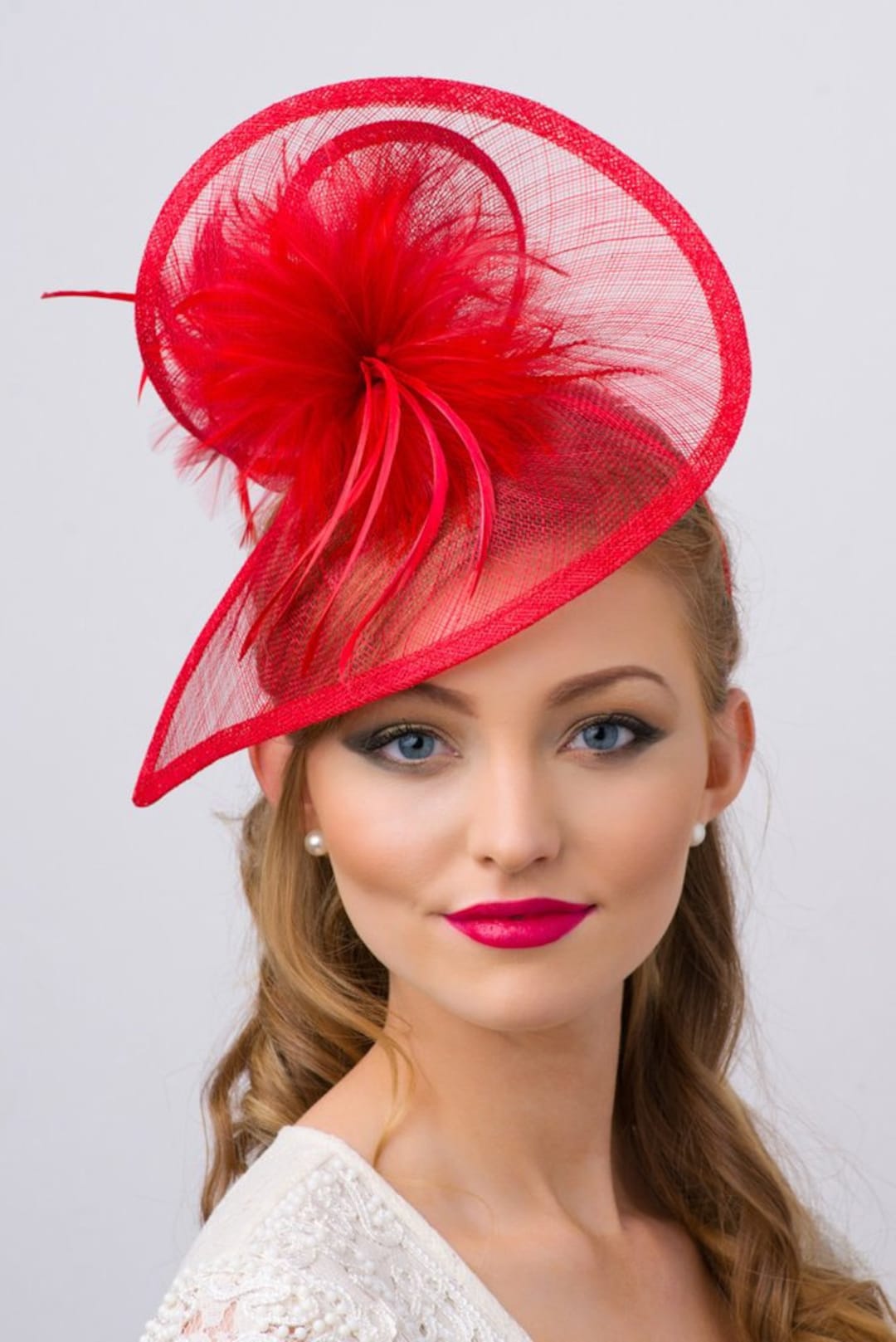 Red Twist Mesh Fascinator - "victoria" Red Mesh Fascinator Hat Headband ...