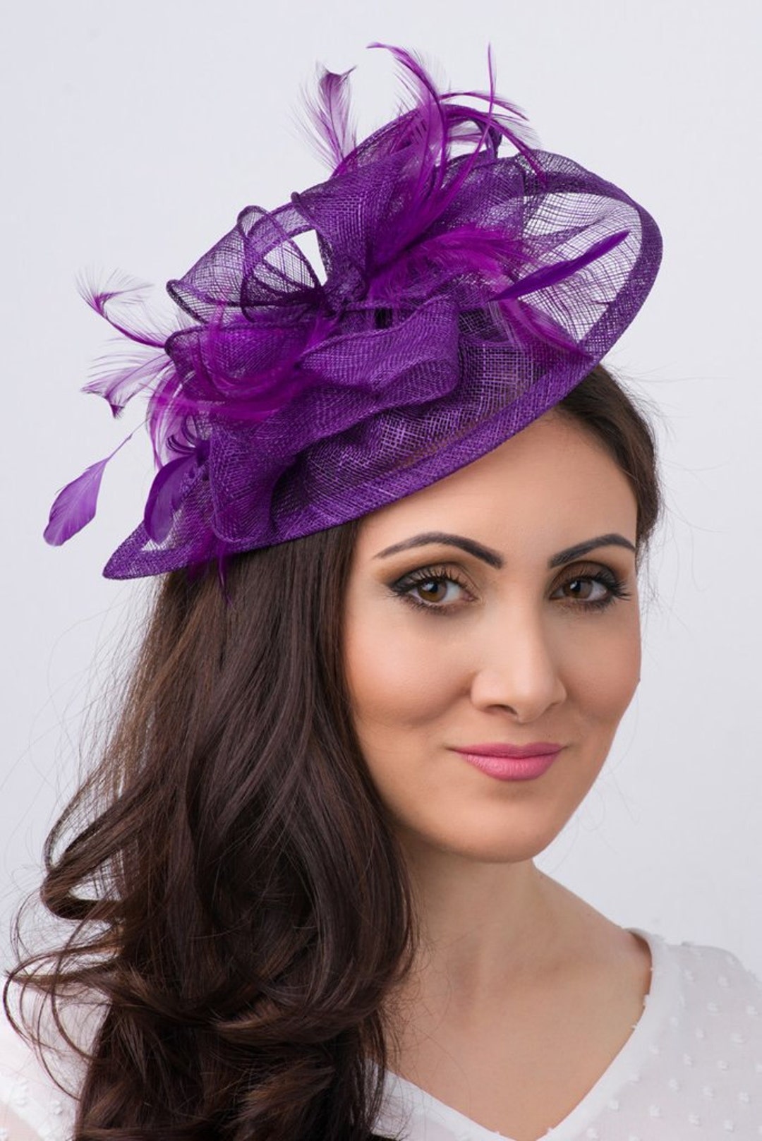 Purple Fascinator - "penny" Mesh Hat Fascinator With Mesh Ribbons and ...