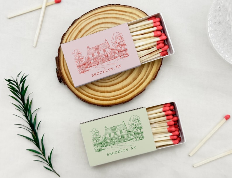Custom Wedding Matchbox With House Illustration – Personalized ...