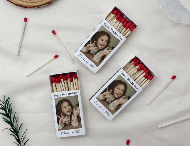Custom Photo Birthday Matchboxes, Made in 1995 Birthday Match Box ...