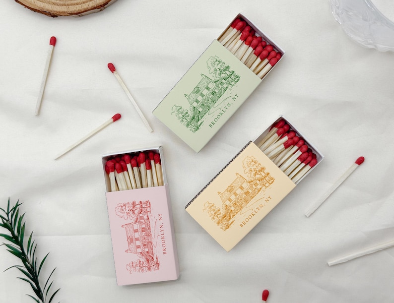 Custom Wedding Matchbox With House Illustration – Personalized ...