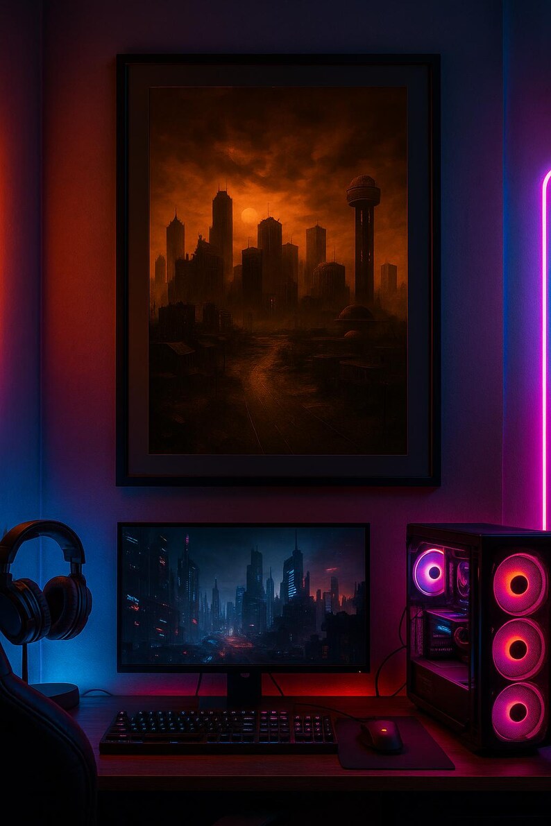 Dystopian Dallas Skyline Print: Cyberpunk Sci-fi Wall Art (digital ...