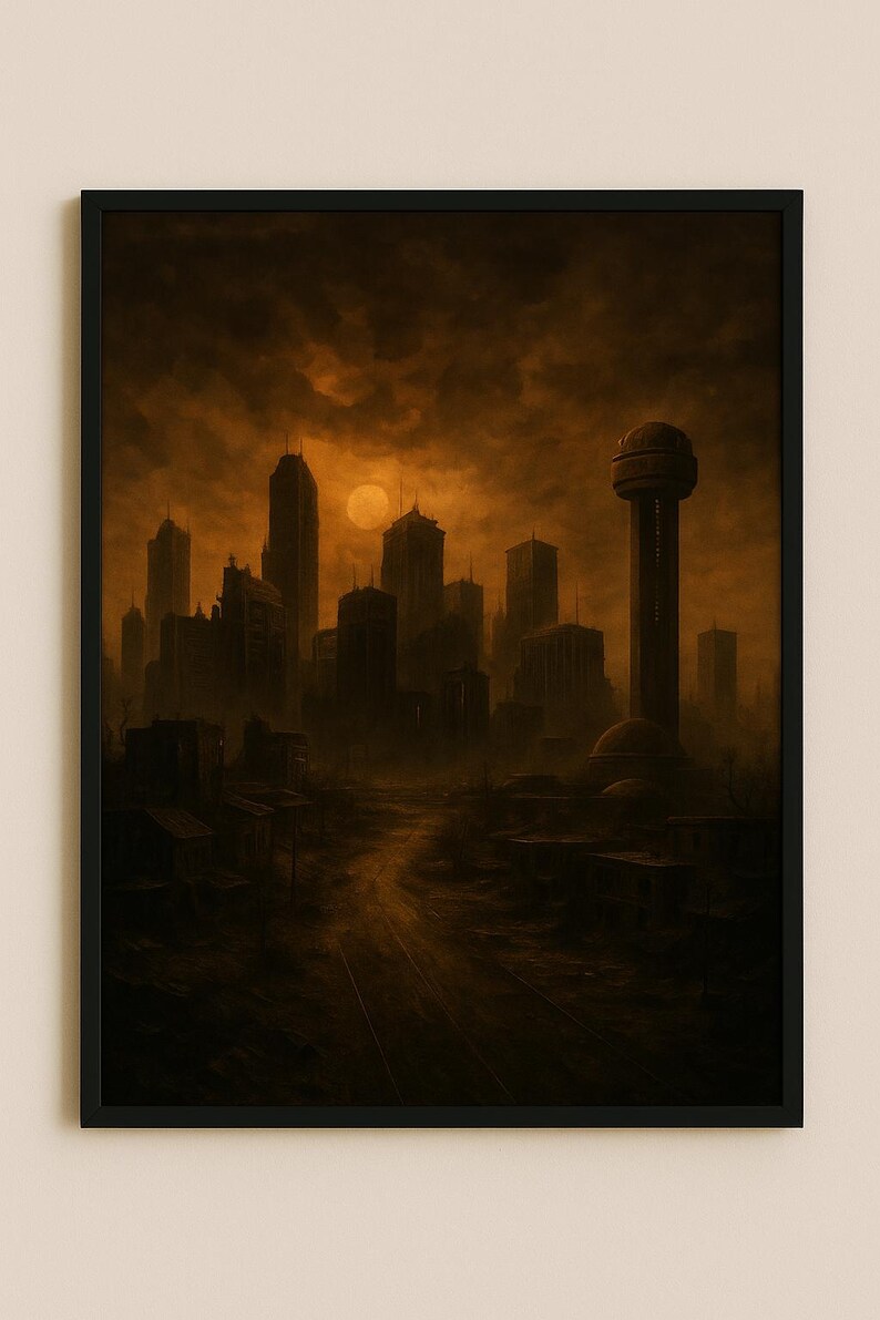 Dystopian Dallas Skyline Print: Cyberpunk Sci-fi Wall Art (digital ...