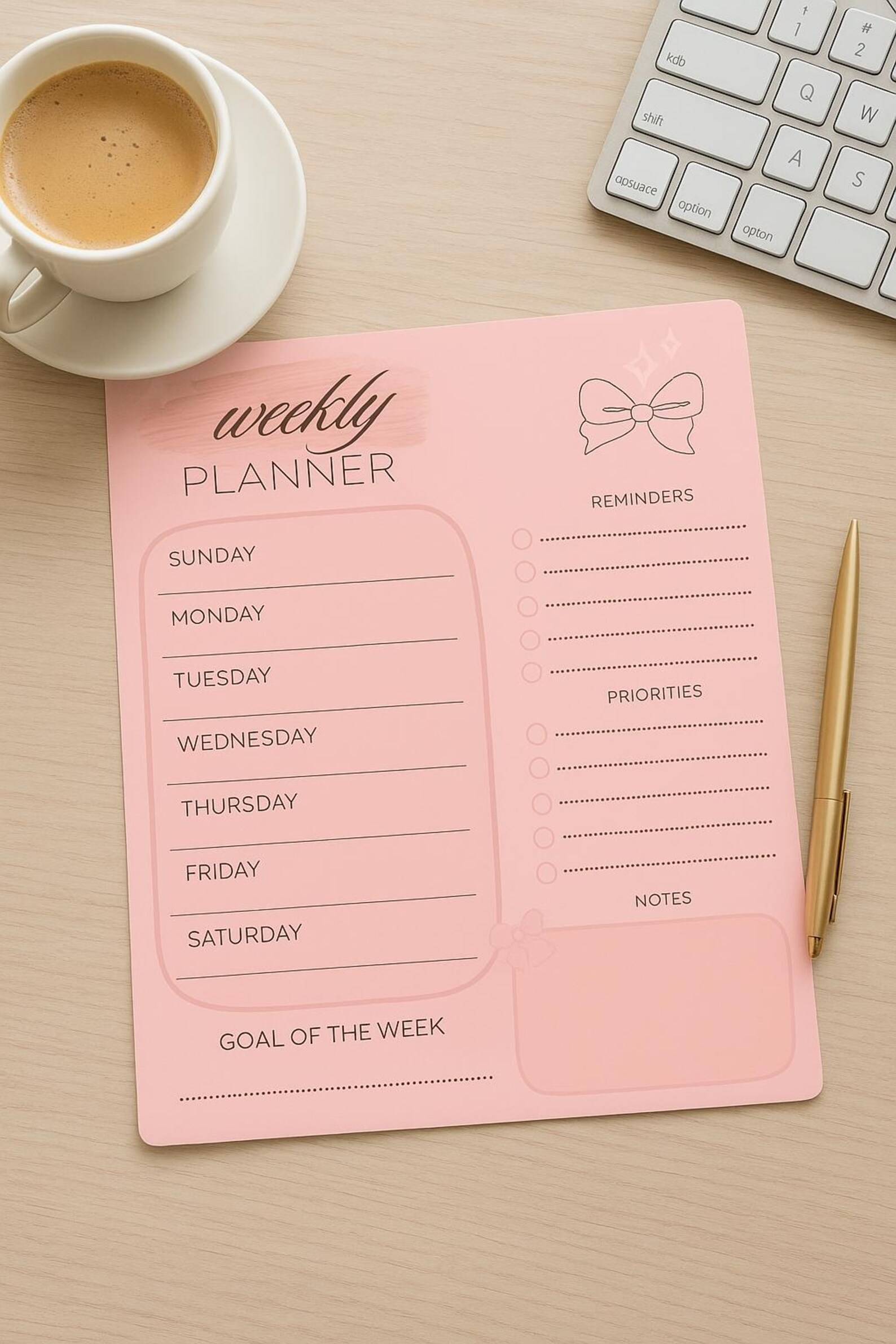 Weekly Planner Printable | Soft Pink Planner | Reminders Priorities ...