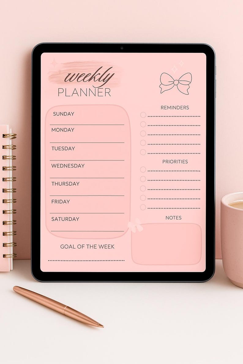 Weekly Planner Printable | Soft Pink Planner | Reminders Priorities ...