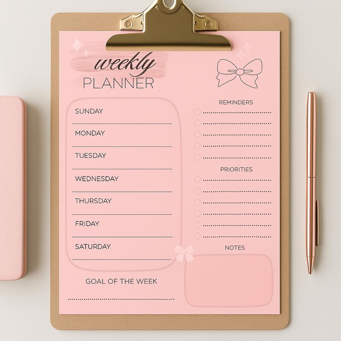 Weekly Planner Printable | Soft Pink Planner | Reminders Priorities ...