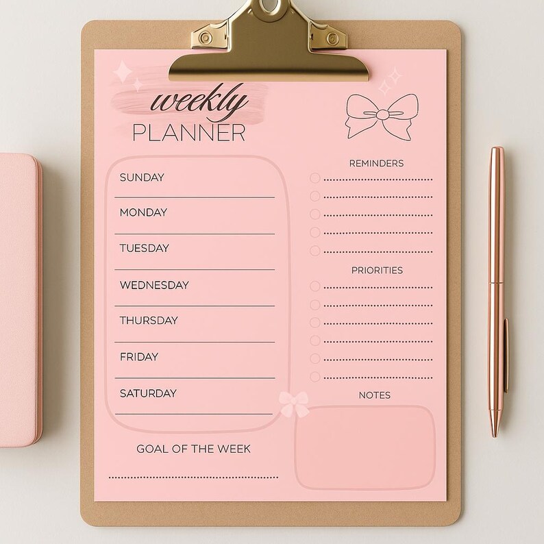 Weekly Planner Printable | Soft Pink Planner | Reminders Priorities ...