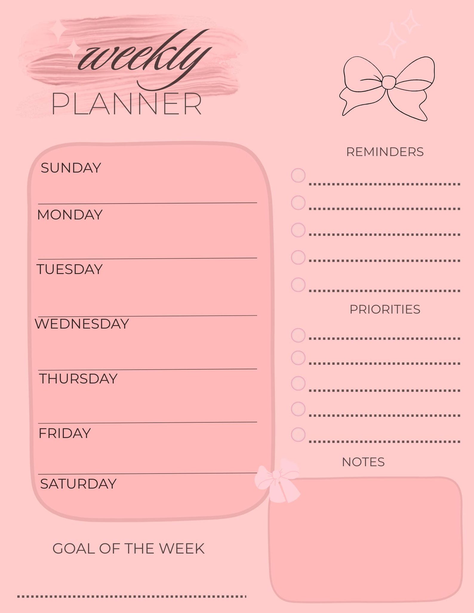 Weekly Planner Printable | Soft Pink Planner | Reminders Priorities ...
