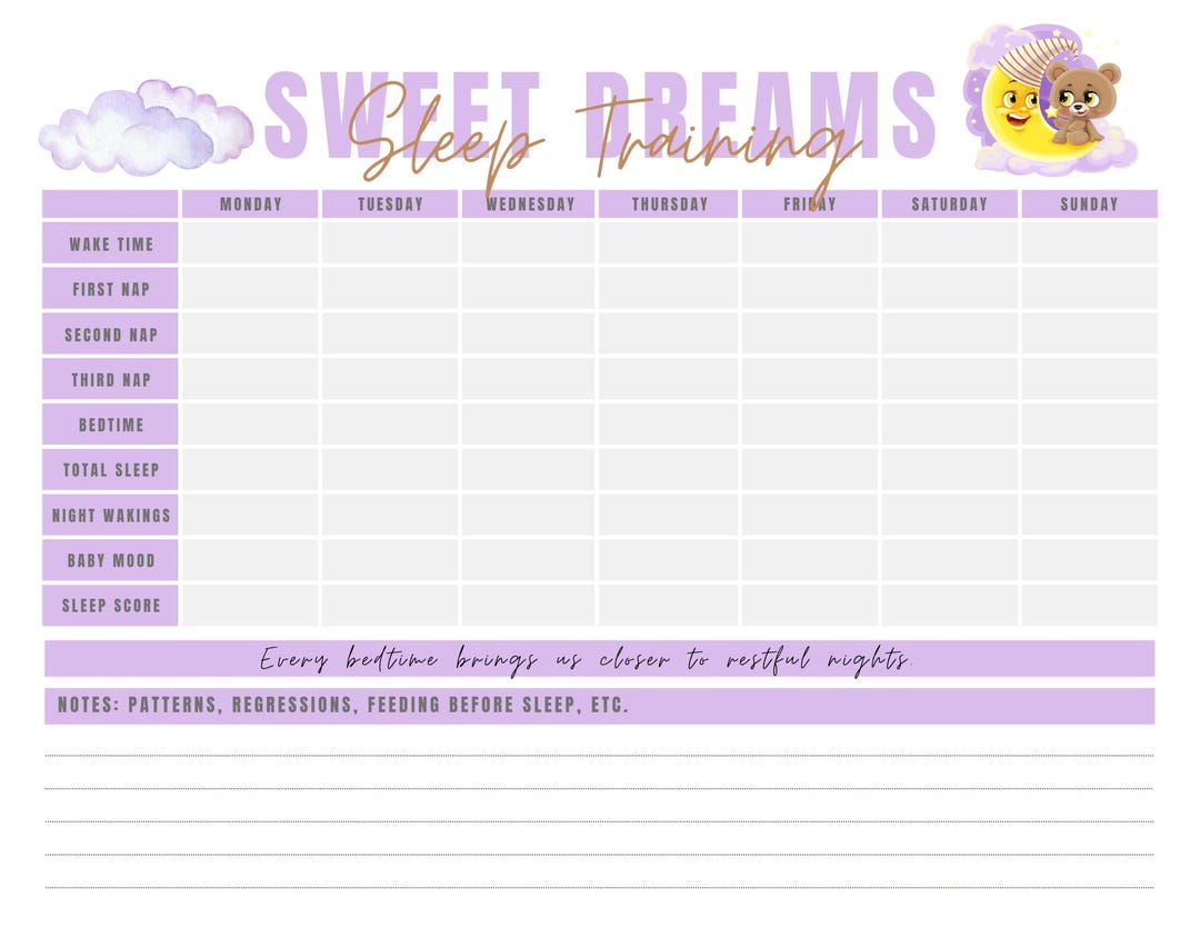 Purple Baby Sleep Tracker Printable | 5-week Sleep Training Log & Guide ...
