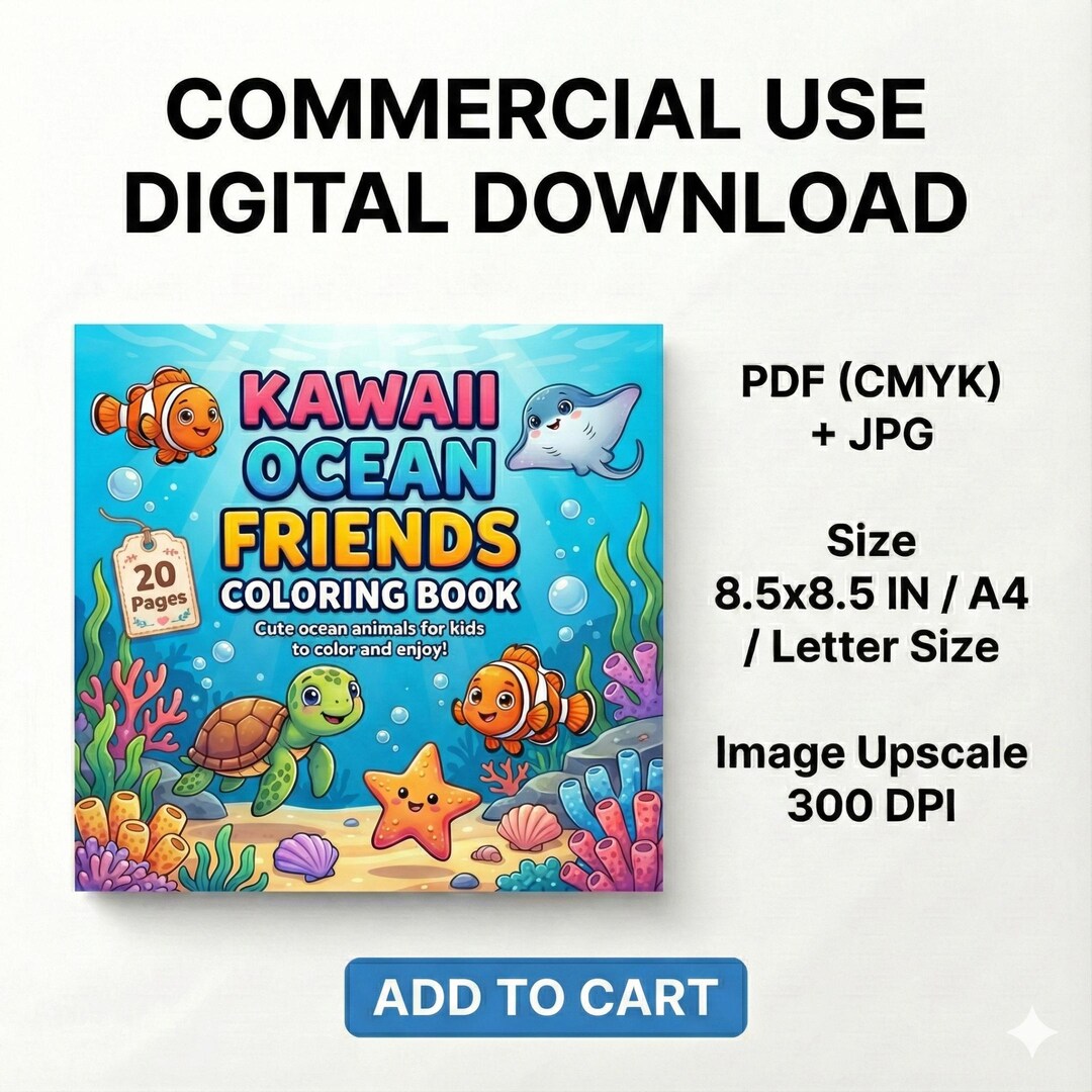 Kawaii Ocean Friends Coloring Book for Kids | Sea Animals Coloring ...