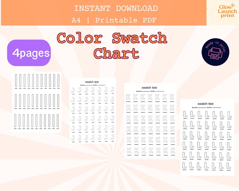 Color Swatch Chart Printable | 4 Page A4 Color Test Sheets for Markers ...