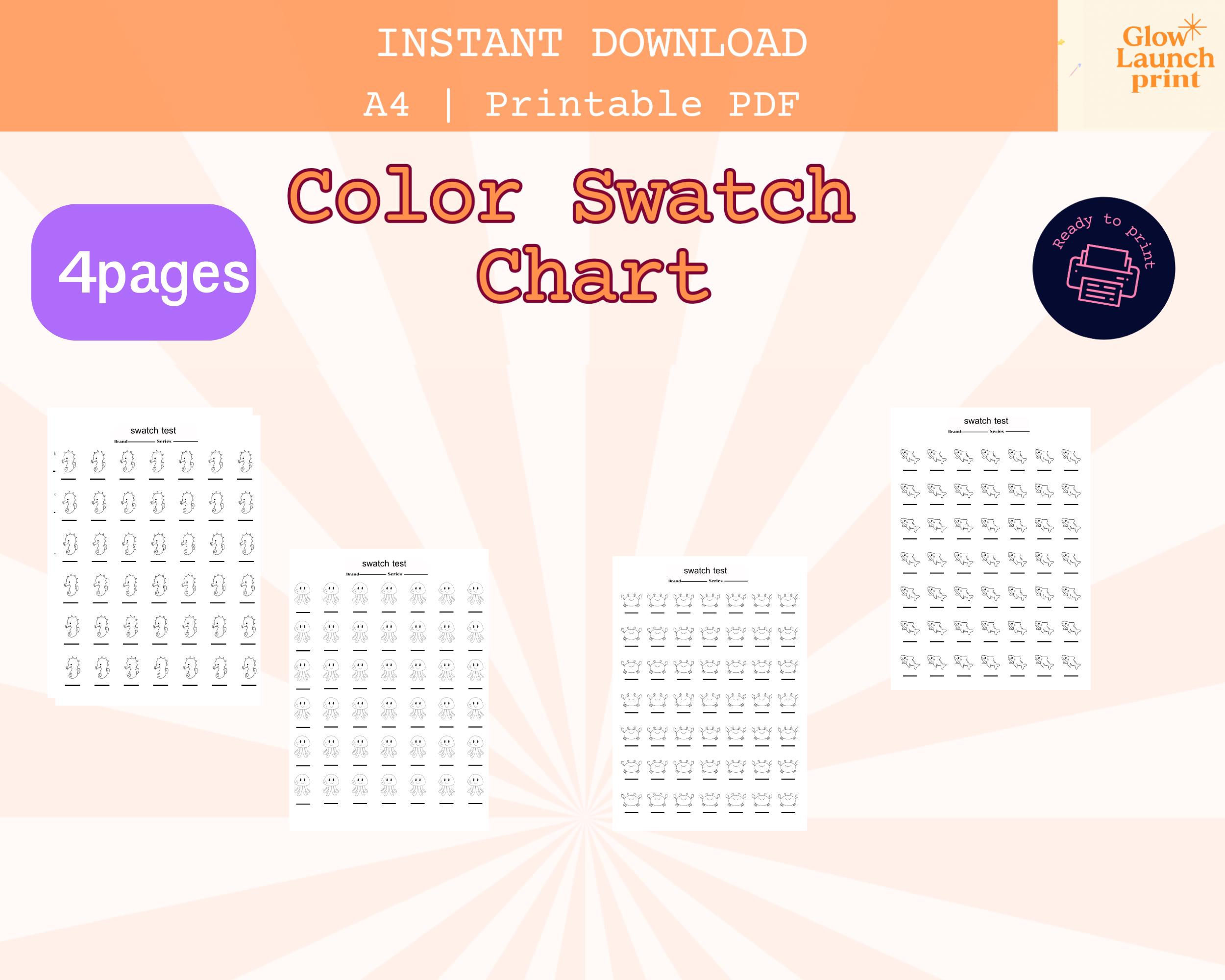 Color Swatch Chart Printable | A4, 4-page Test Sheets (PDF) - Etsy ...