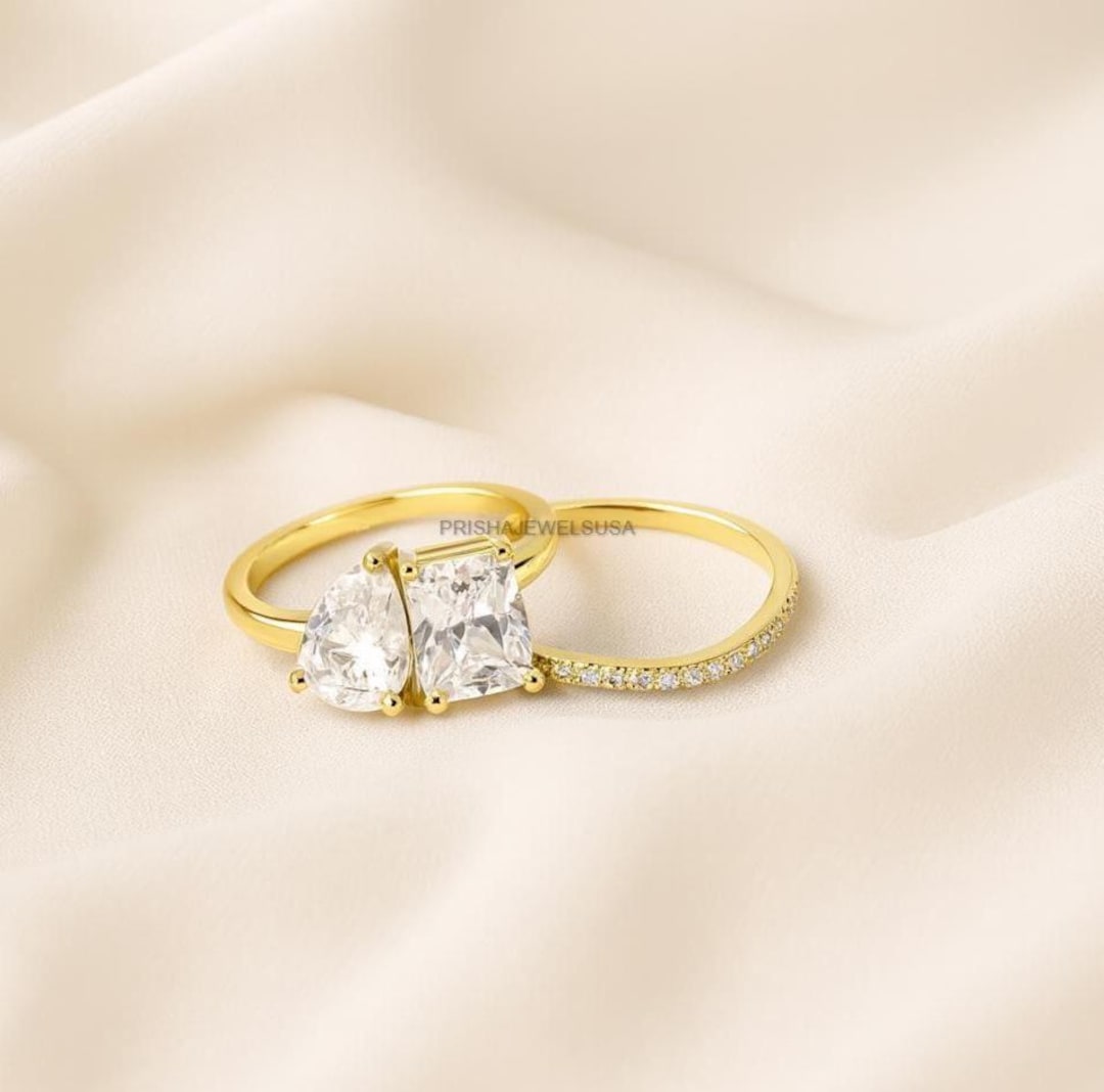 Toi Et Moi Ring & Matching Band Set, Two-stone Engagement Ring, Promise ...