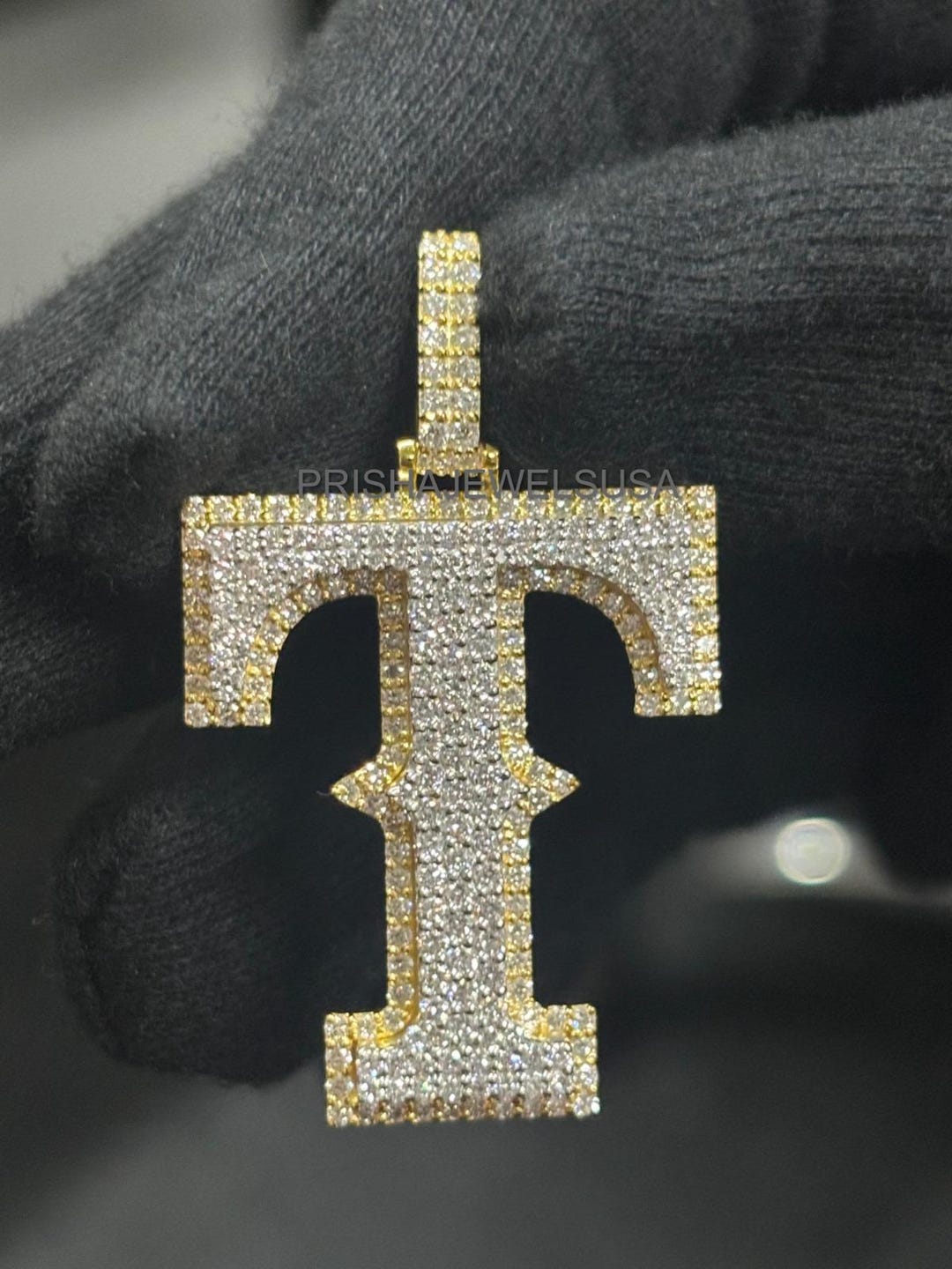 Custom Letter T Pendant, 14K Gold Iced Out Initial Necklace, Pave Lab ...