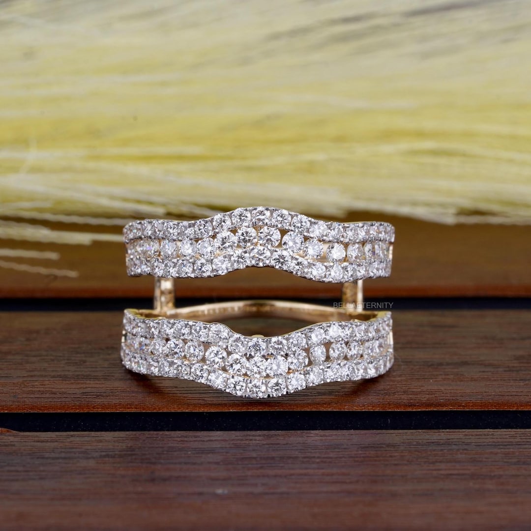 Round Cut Lab Grown Diamond Enhancer for Engagement Ring, Three Row ...