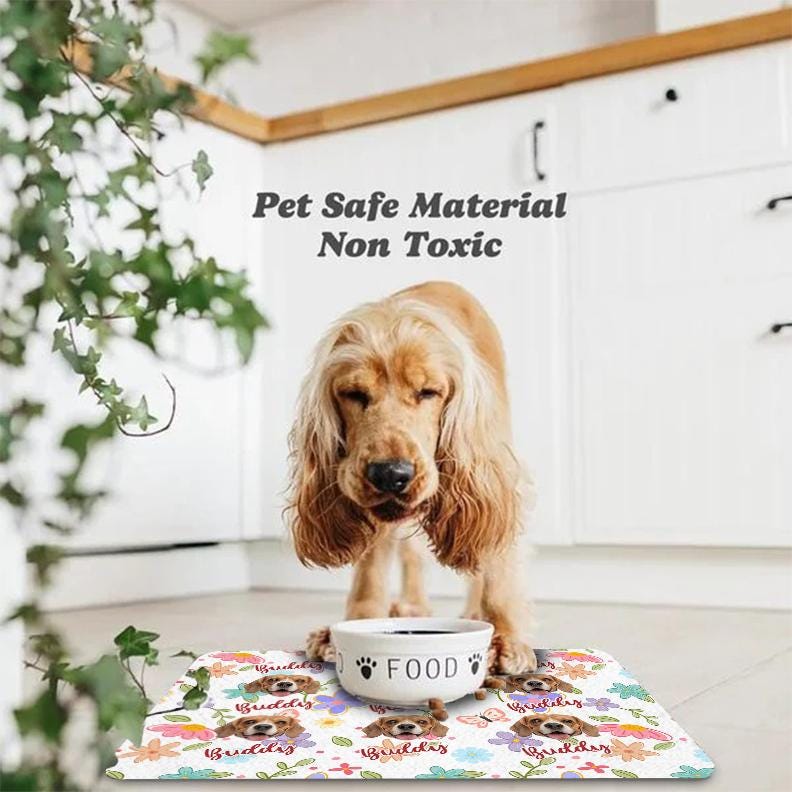 Personalized Face Dog Cute Food Mat, Custom Photo Dog Food Mat, Funny ...
