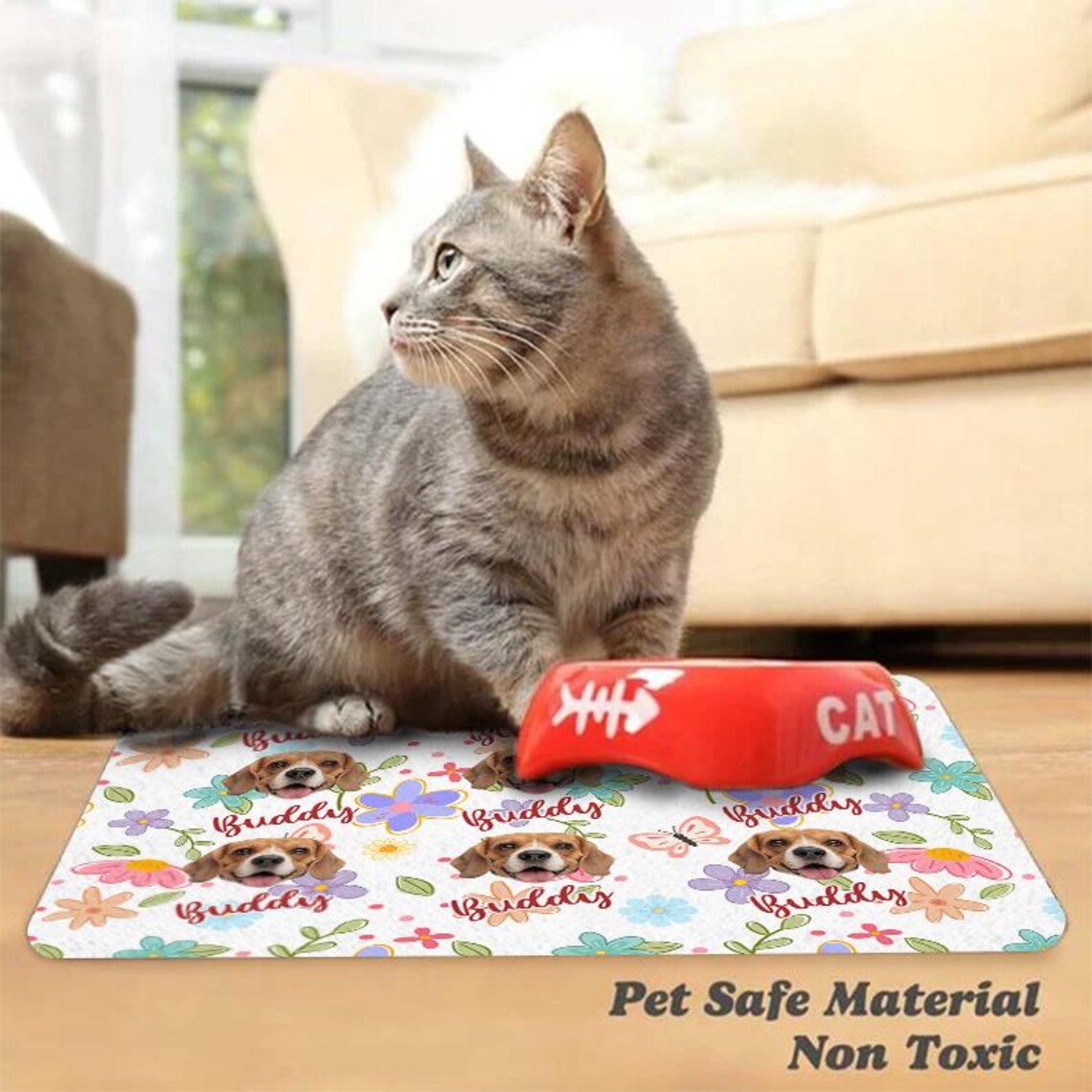 Personalized Face Dog Cute Food Mat, Custom Photo Dog Food Mat, Funny ...