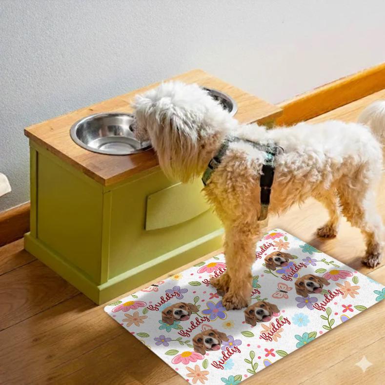 Personalized Face Dog Cute Food Mat, Custom Photo Dog Food Mat, Funny ...