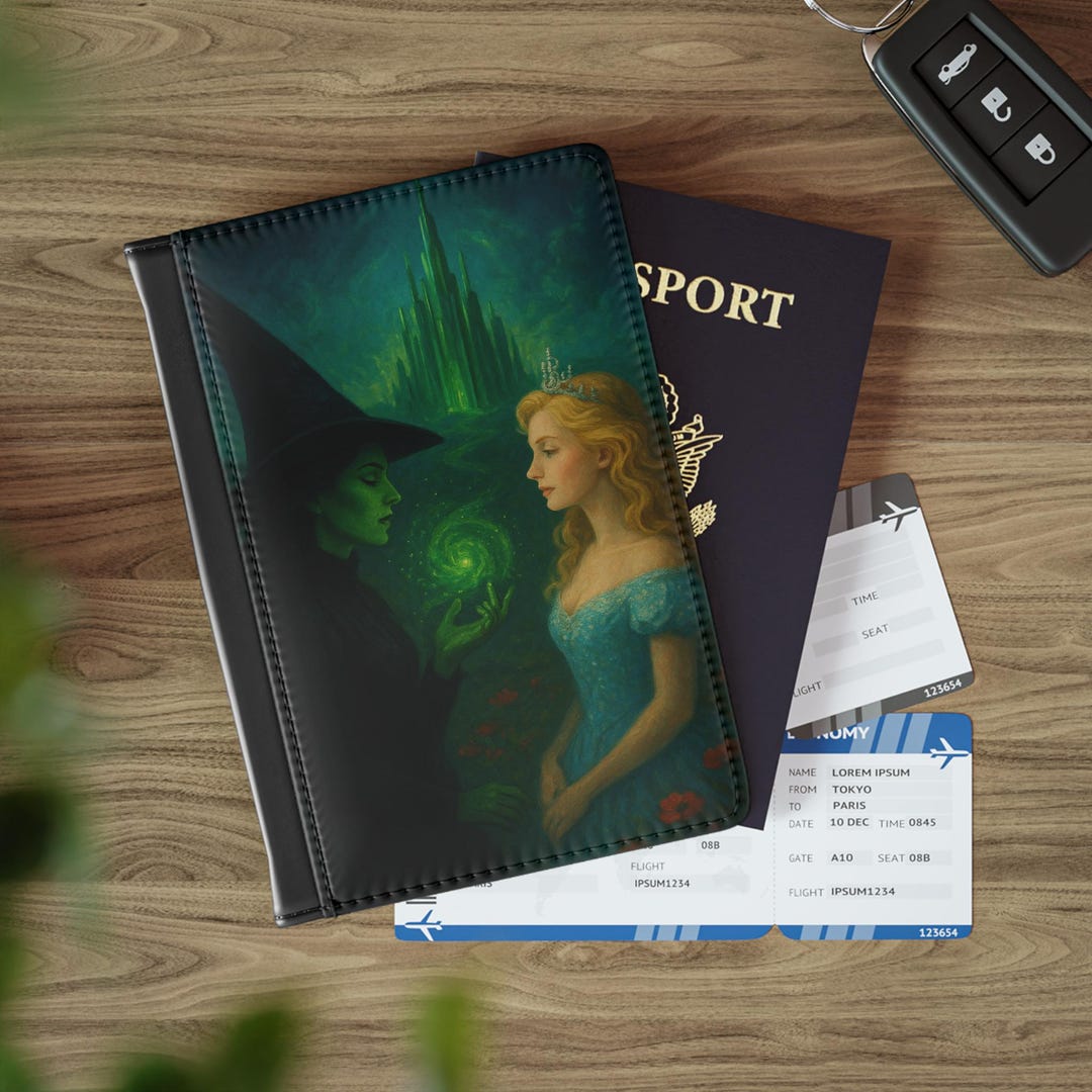 Passport Cover, Wicked Elphaba Glinda Fan Art, Travel Holder, Wizard of ...