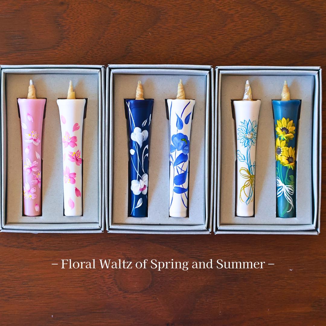 Japanese Traditional Candle Set of 6 – Hand Painted Rice Bran Wax ...