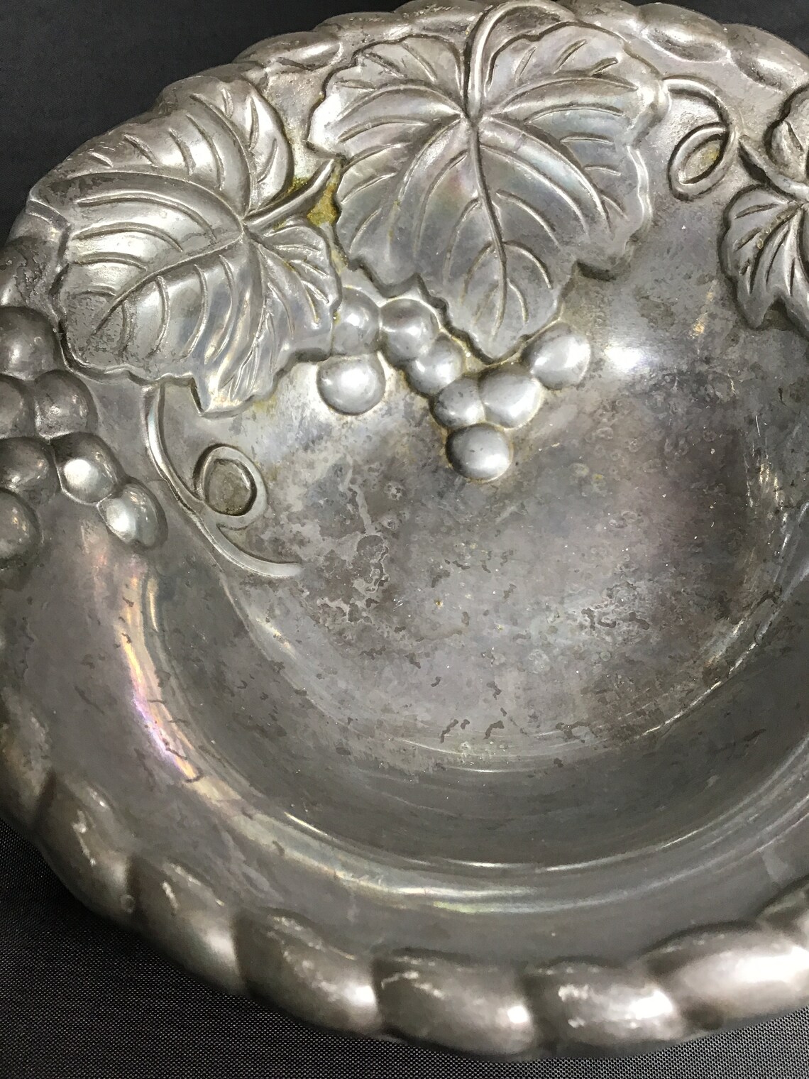Pewter Bowl With Grapes and Leaves Repousse - Etsy