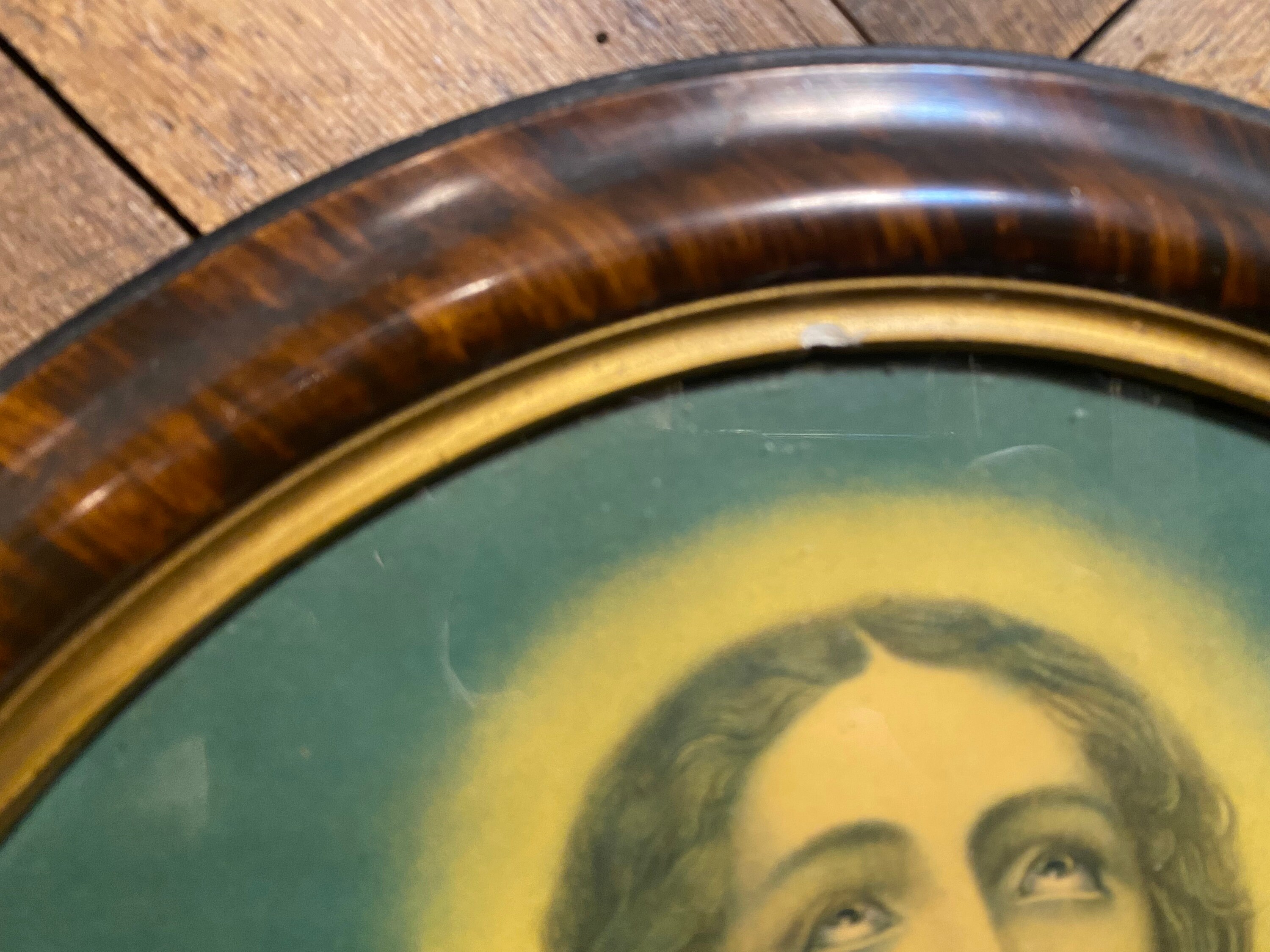 Antique Vintage Oval Flat Glass Wood Religious Jesus Picture Frame ...