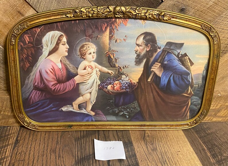 Antique Vintage Victorian Old Style Ornate Gesso Flat Glass Religious ...