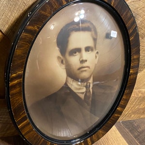 Antique Vintage Oval Wood Man Convex Bubble Glass Unique Picture Frame ...