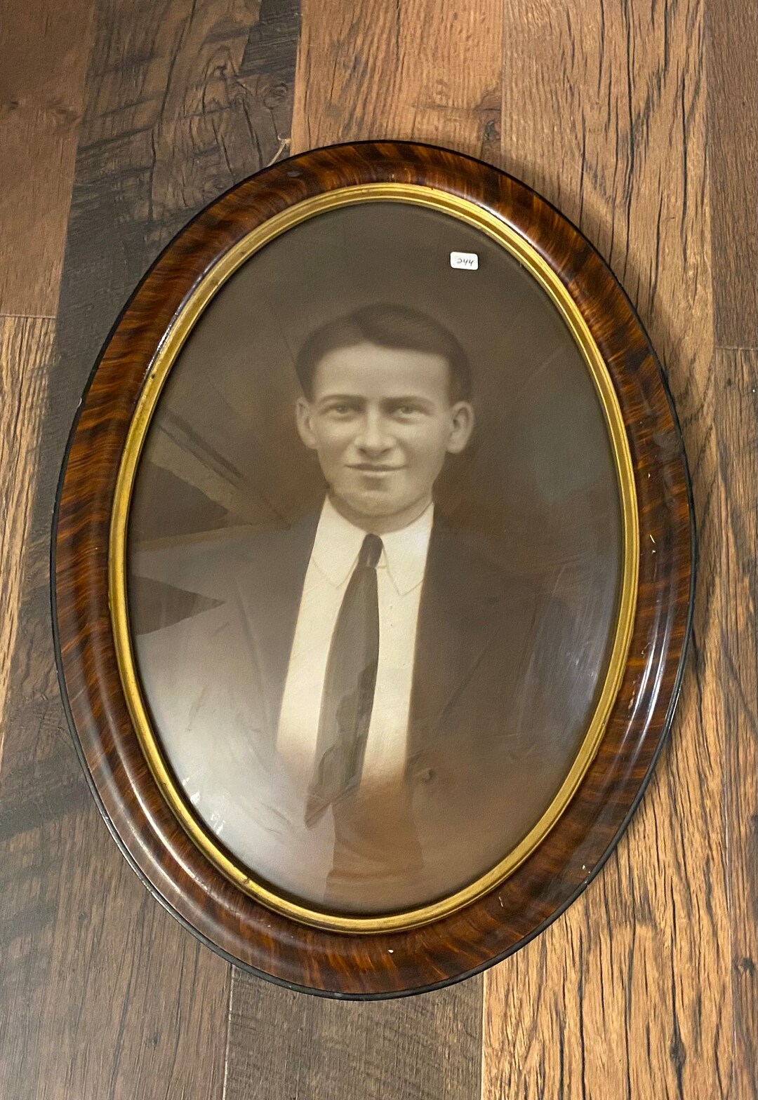 Antique Vintage Oval Wood Old Convex Bubble Glass Man Picture Frame ...