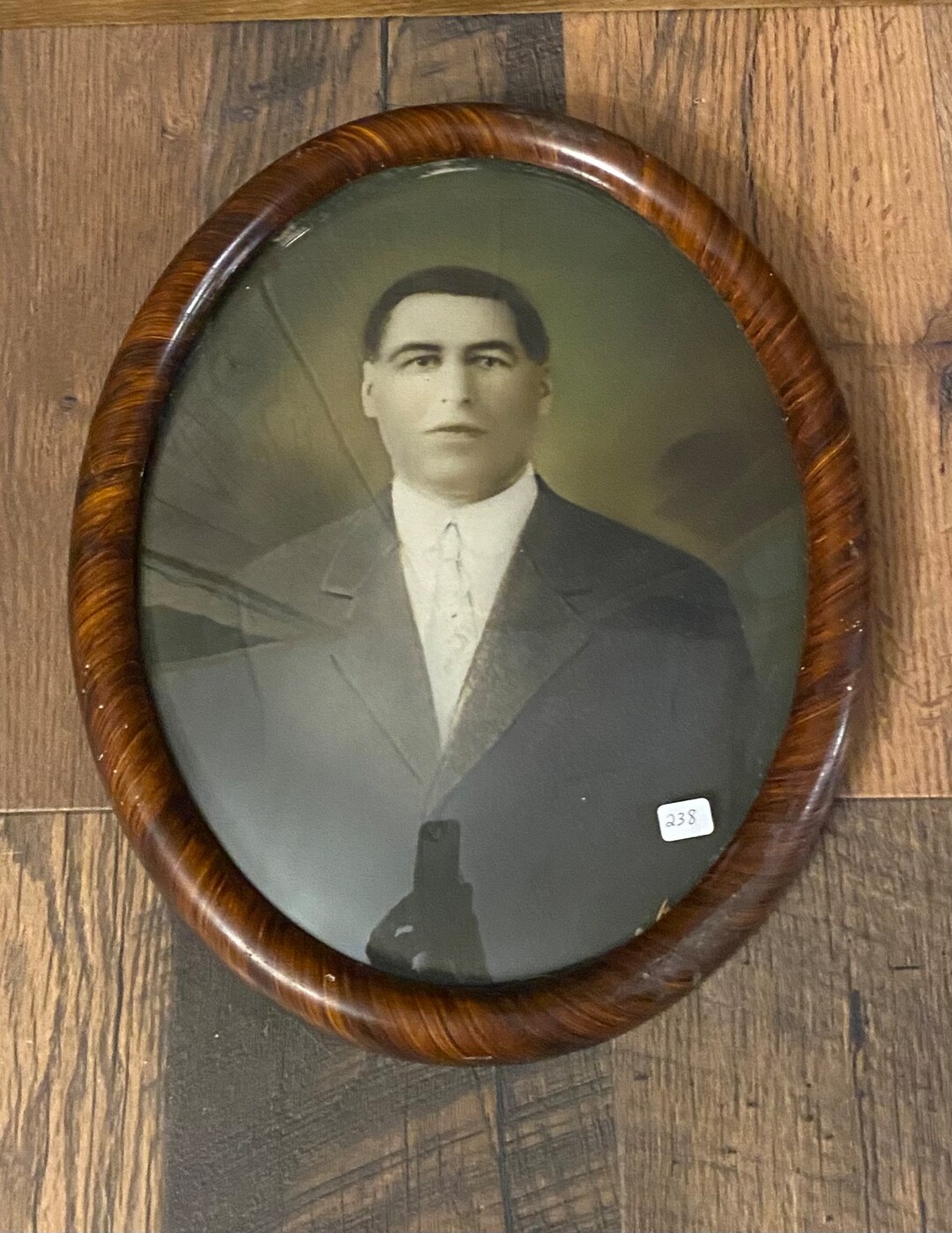 Antique Rare Unique Old Convex Bubble Glass Wood Man Picture Frame ...