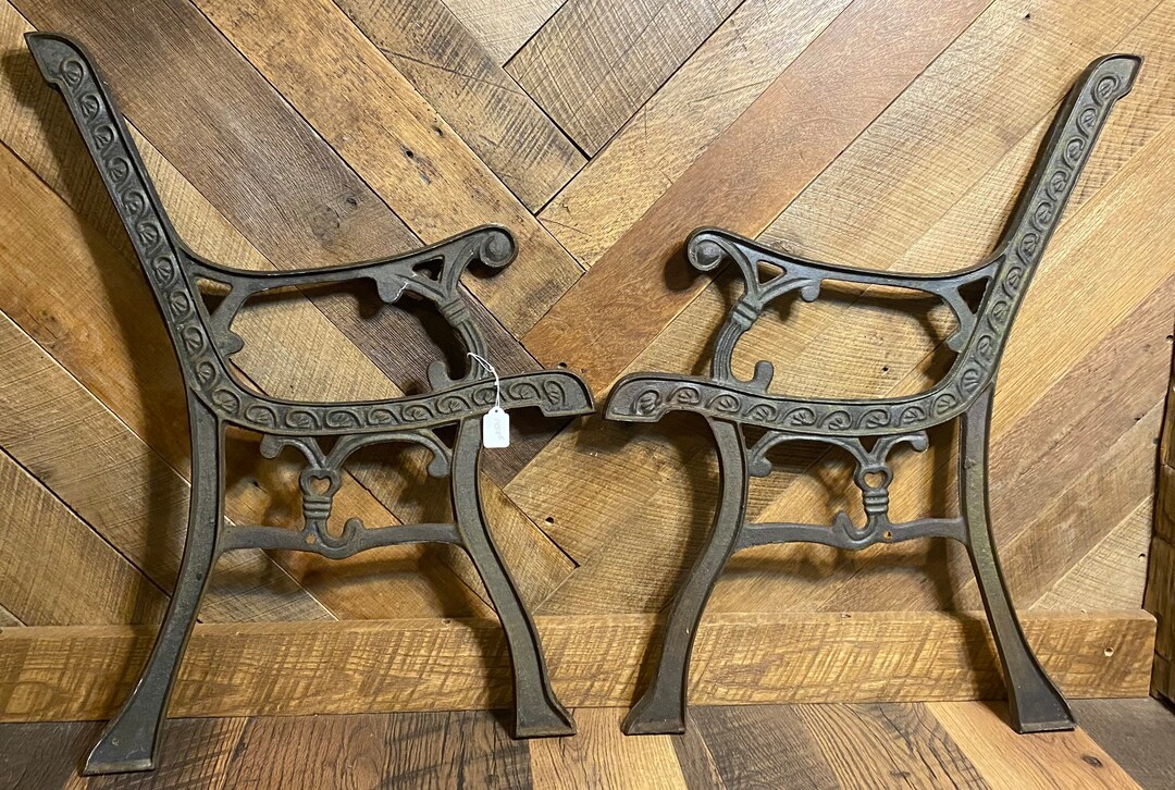 Antique Cast Iron Park Bench Legs, Ornate Scroll & Heart Design, Set of ...