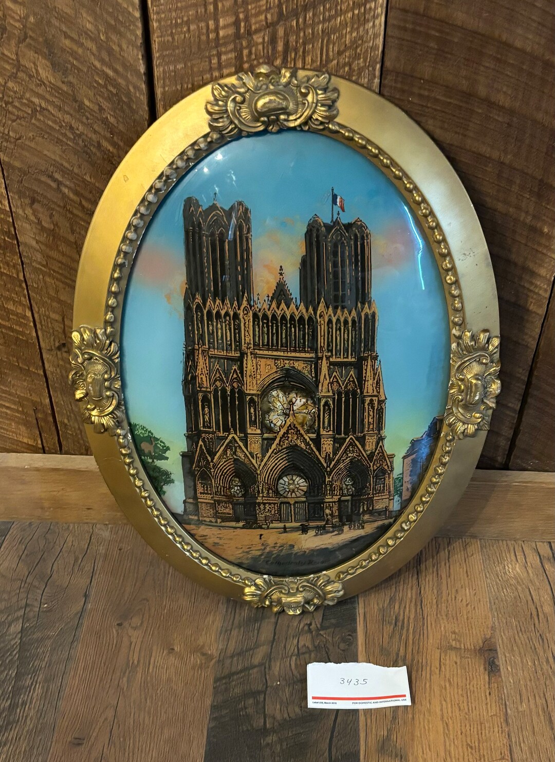 Antique Vintage Oval Gesso Design Convex Bubble Glass Cathedral Picture ...