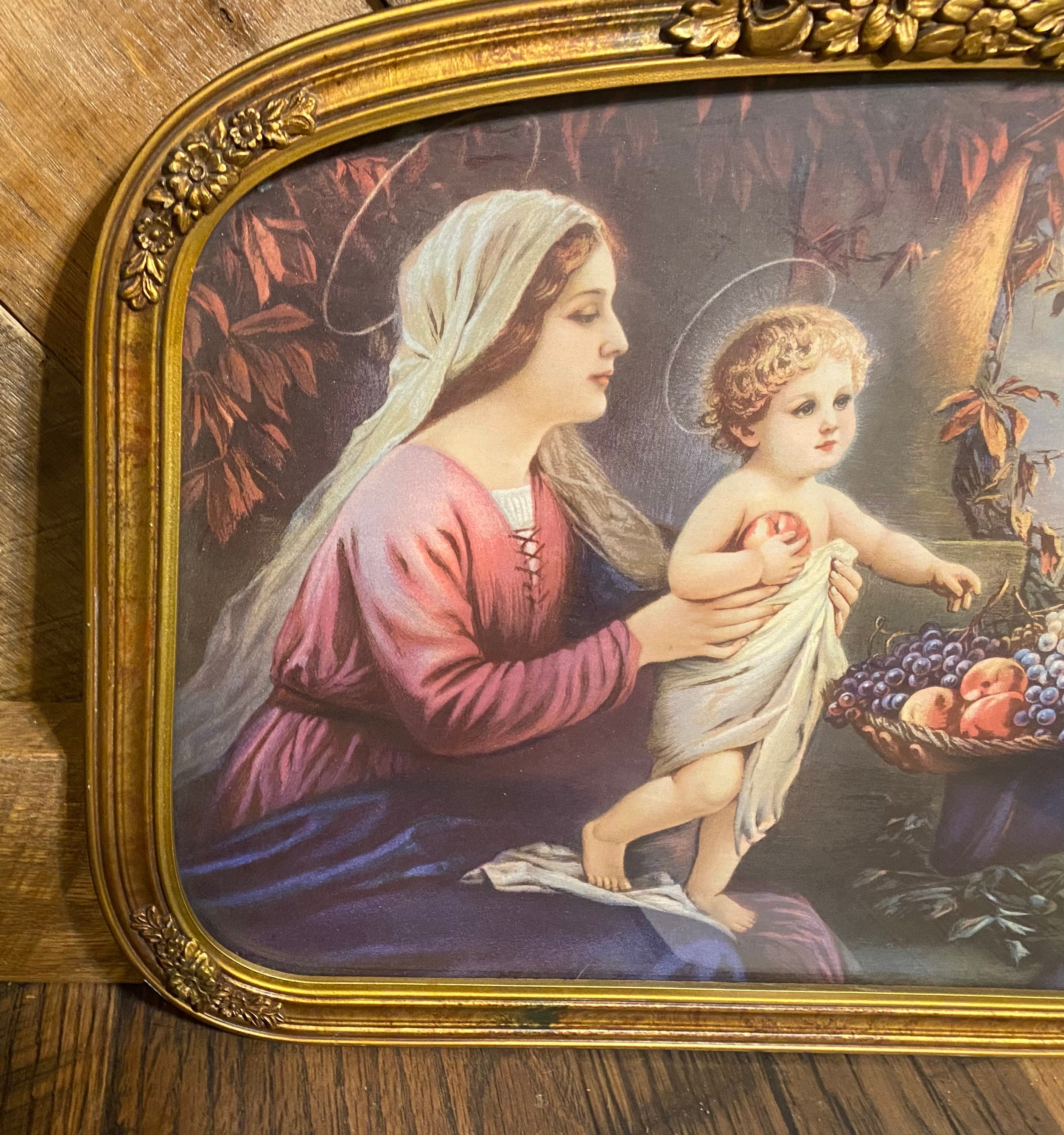 Antique Vintage Victorian Old Style Ornate Gesso Flat Glass Religious ...