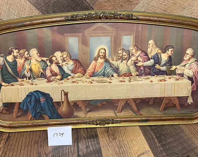 Antique Vintage Victorian Style Gesso Flat Glass Religious Large Last ...