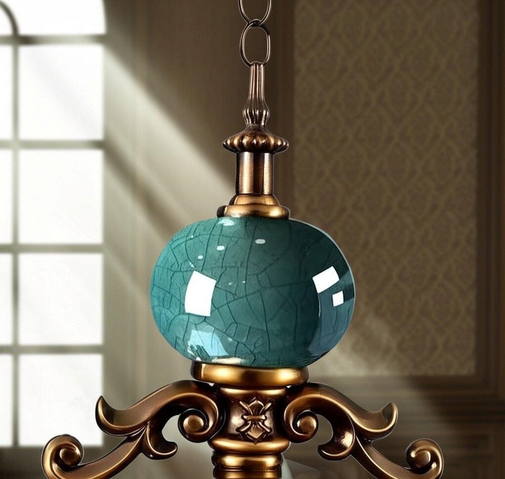 Vintage Table Clock Ceramic Pendulum Mantel Clock Ornate Blue Green ...