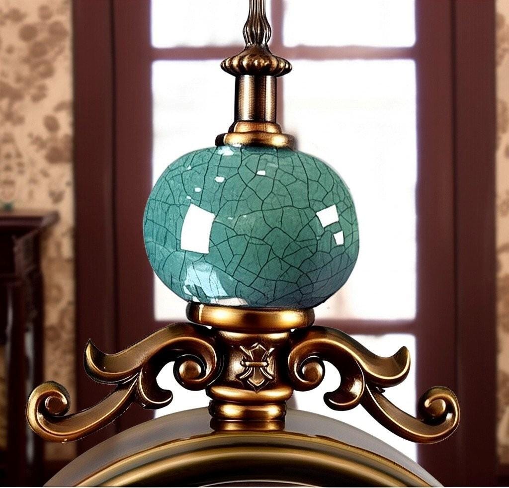 Vintage Table Clock Ceramic Pendulum Mantel Clock Ornate Blue Green ...