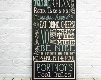pool rules wood sign personalized sign custom pool sign
