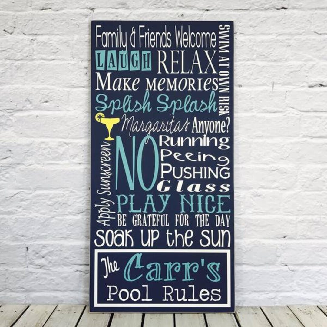 Pool Rules Wood Sign, Personalized Sign, Custom Pool Sign, Pool Rules ...
