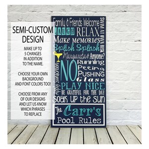 Custom Pool Rules Sign, Swimming Pool Rules Personalized Outdoor Decor ...