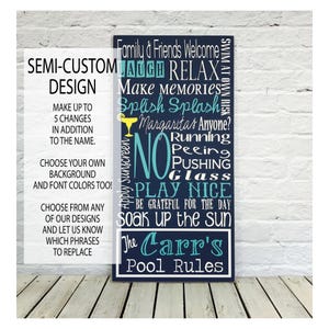 Pool Rules Wood Sign, Personalized Sign, Custom Pool Sign, Pool Rules ...