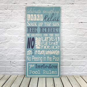 Custom Pool Rules Sign, Swimming Pool Rules Personalized Outdoor Decor ...