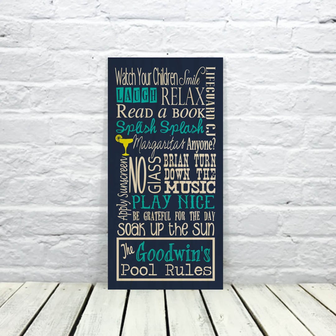 Pool Sign, Swimming Pool Sign, Personalized Pool Sign, Patio Decor ...