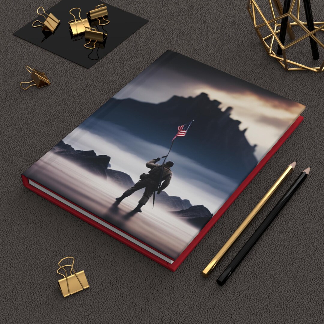 Service Member on Beach With Flag, Hardcover Journal Matte - Etsy