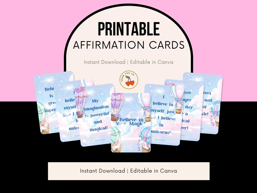 25 Printable Unicorn Affirmation Cards for Kids – Digital Positive ...