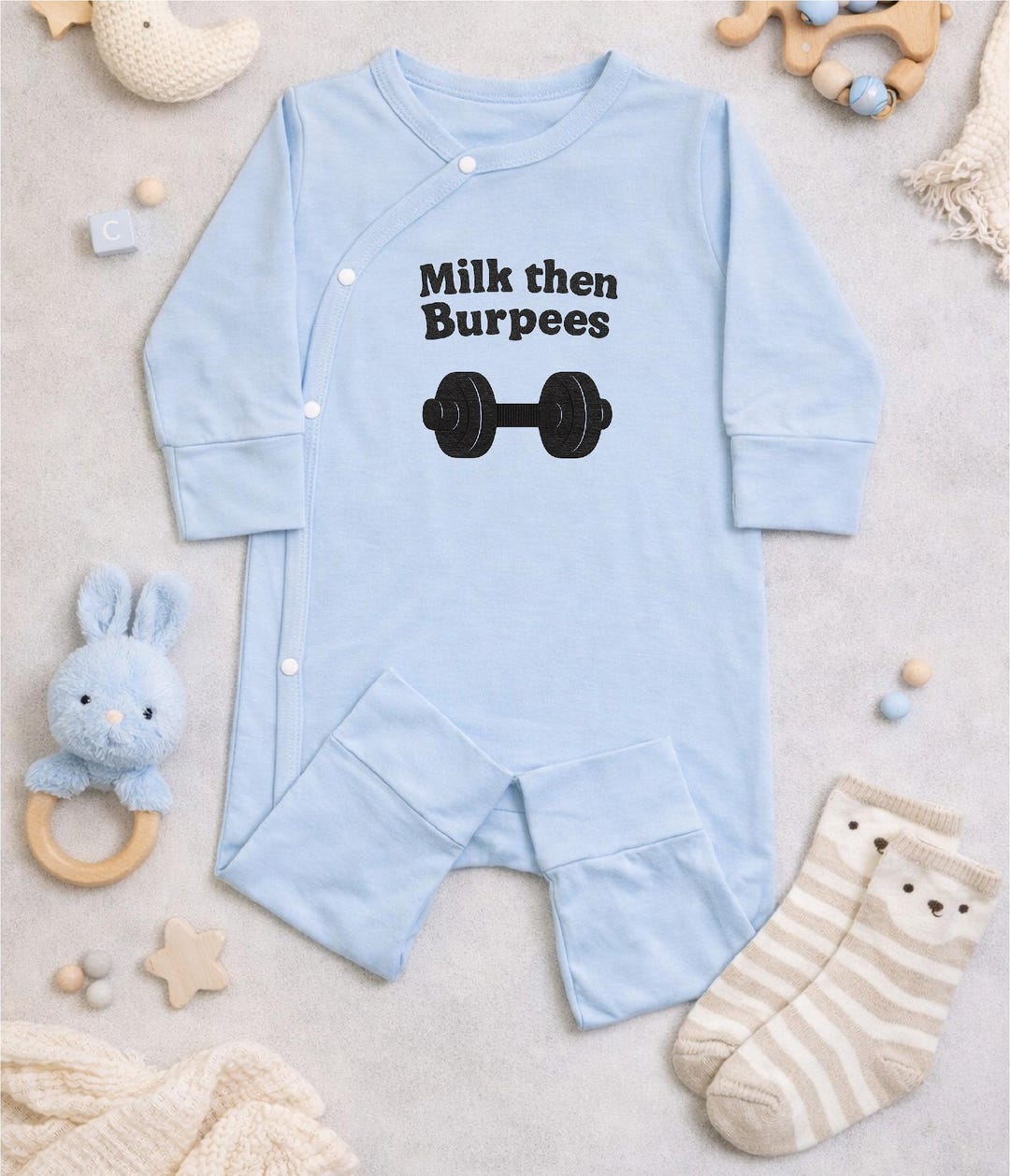 Milk Then Burpees Baby Bodysuit, Embroidered Fitness Name Outfit, Gym ...