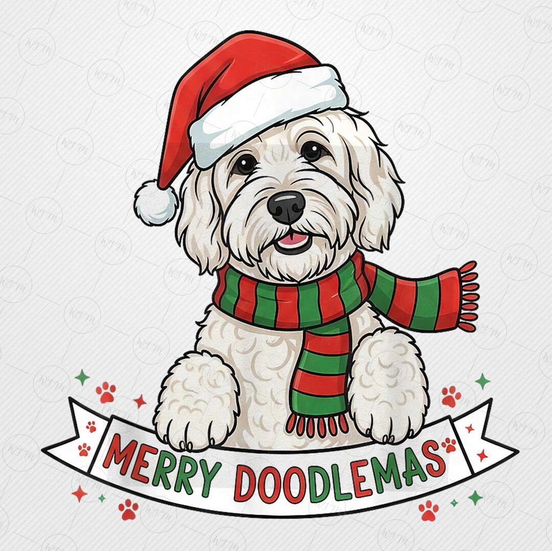 Merry Doodlemas PNG, Cute Goldendoodle Christmas Sublimation, Festive ...